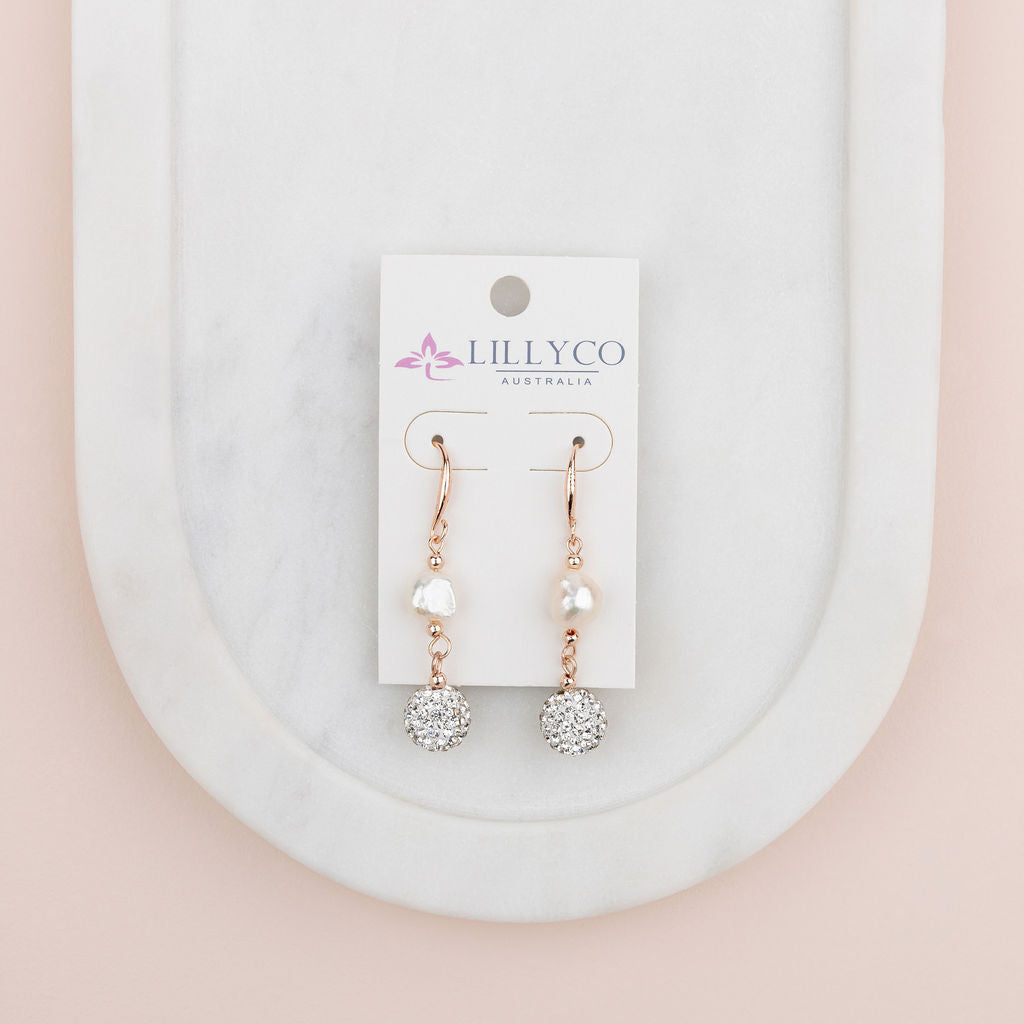 Rose Gold Bling Ball with Pearl Earring – Lillyco