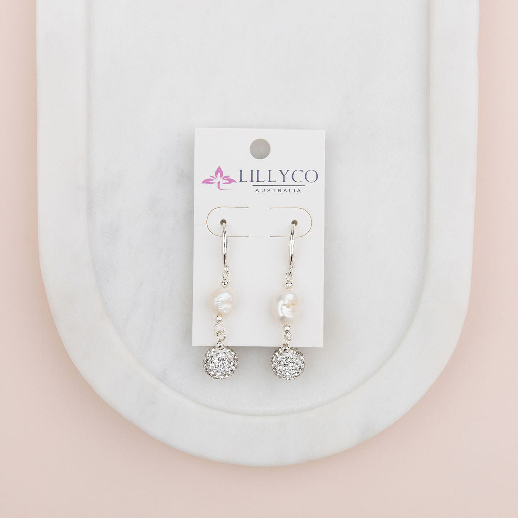 Silver Bling Ball with Pearl Earring – Lillyco