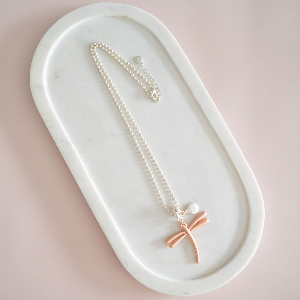 Large Rose Gold Dragonfly & Silver Disc Necklace – Lillyco