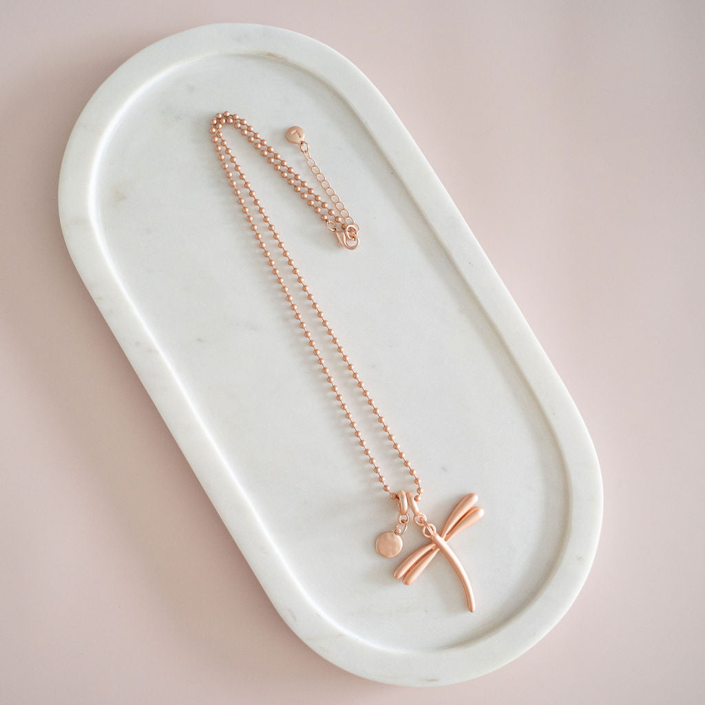 Large Rose Gold Dragonfly & Disc Necklace – Lillyco
